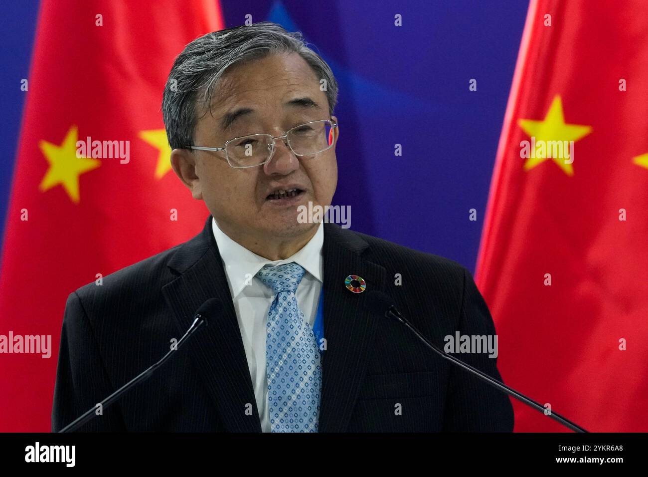 Liu Zhenmin, China climate envoy, speaks during an event at the China Pavilion at the COP29 U.N ...