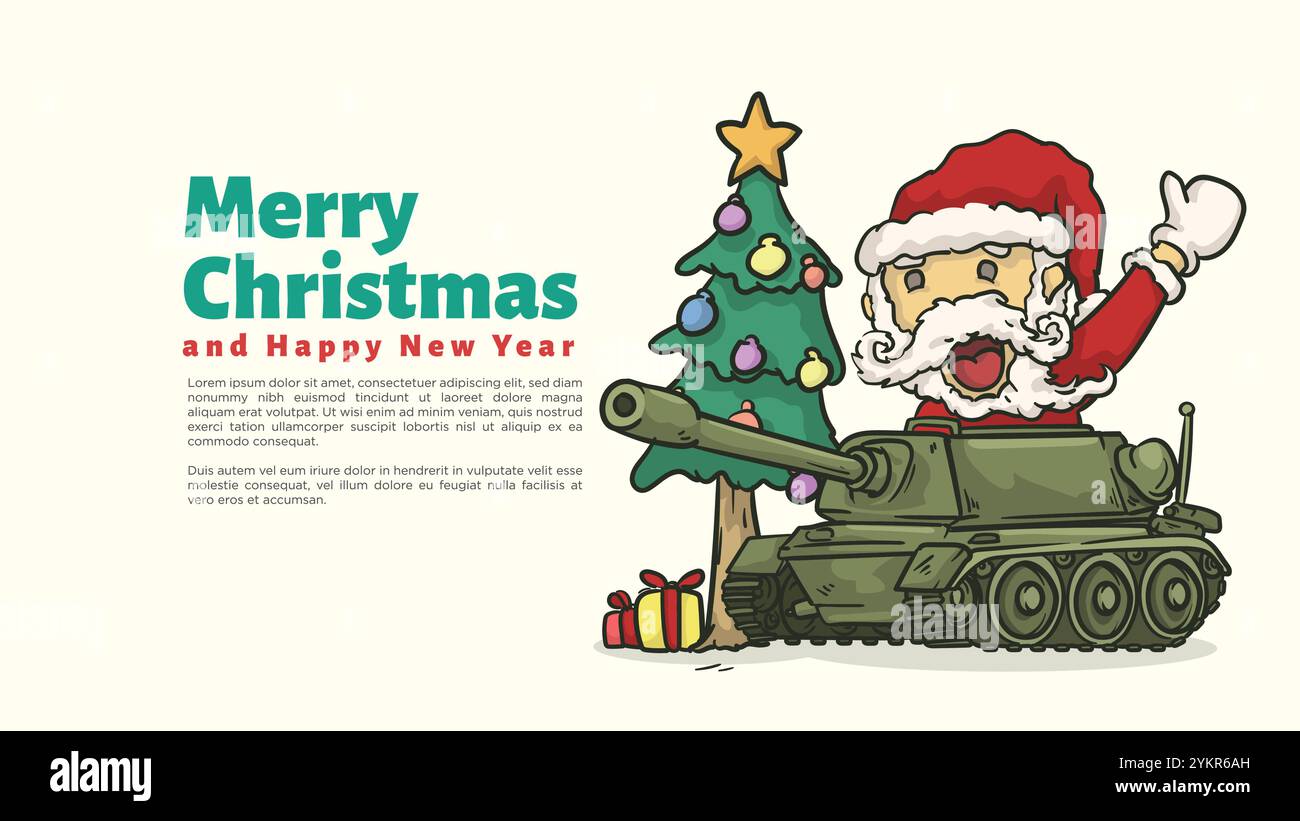 santa clause ride tank for army chirstmas and happy new year greeting ...