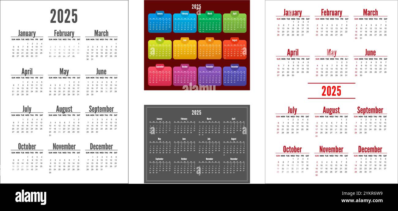 Rainbow calendar Year 2025. vector calendar. Calendar on white ...