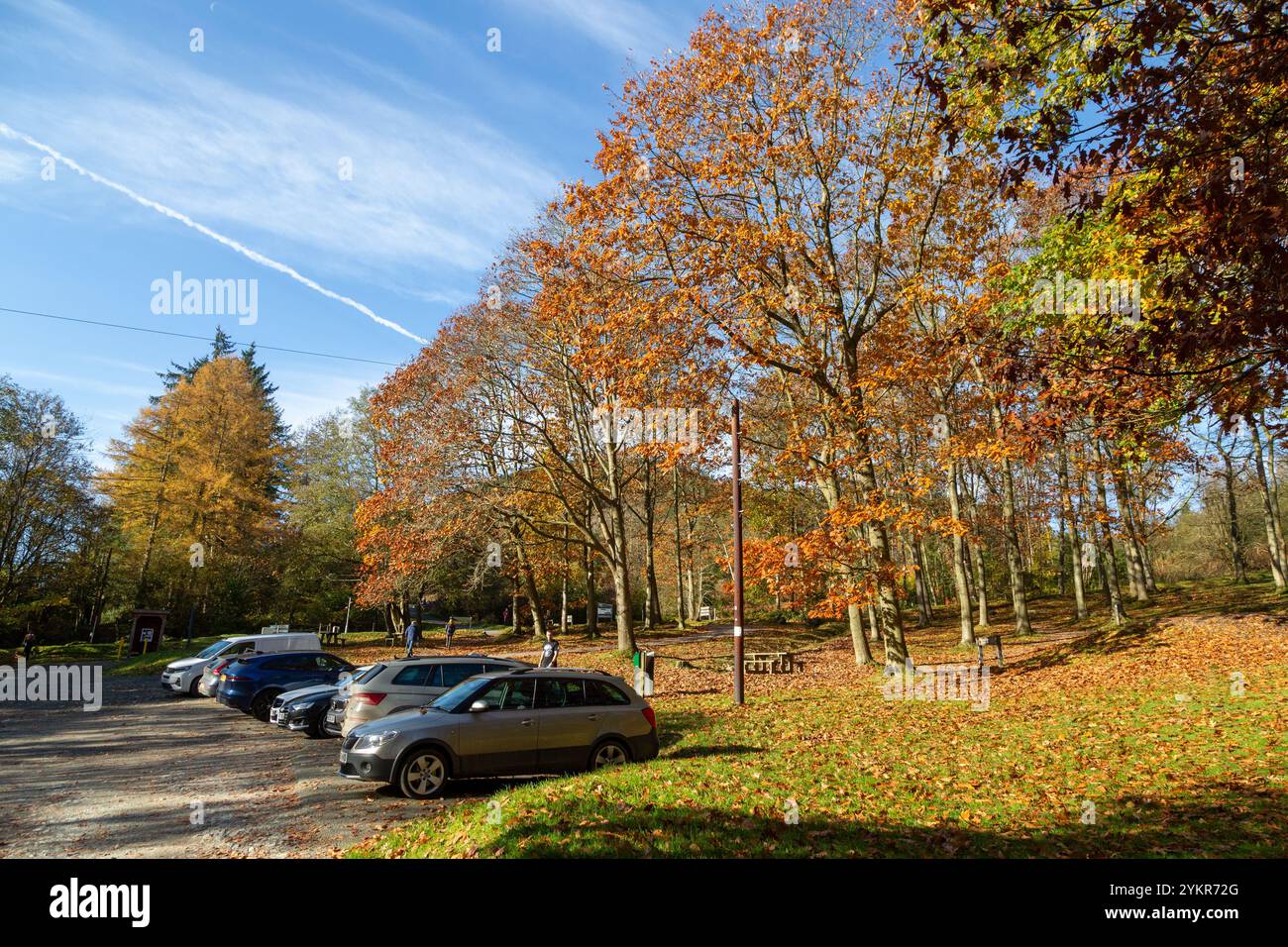 The car park and start of walks at Moel Famau Country Park, Mold, Wales ...