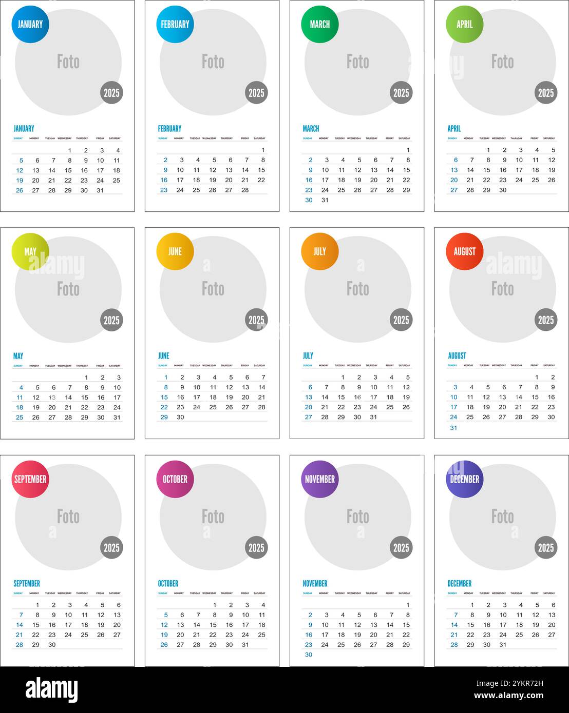 Rainbow calendar Year 2025. vector calendar. Calendar on white ...