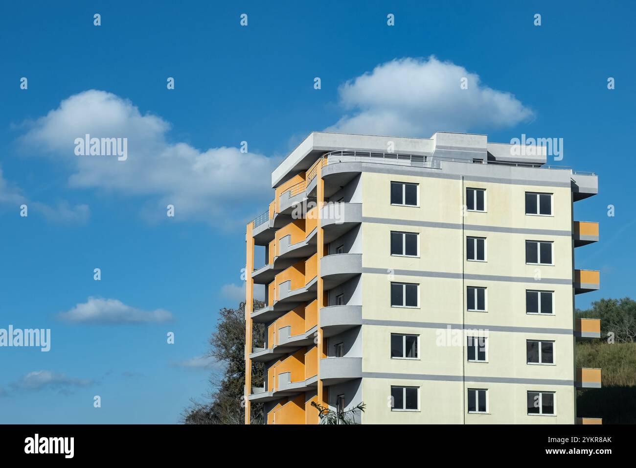 New modern block of flats in a city. Residential apartment with flat ...