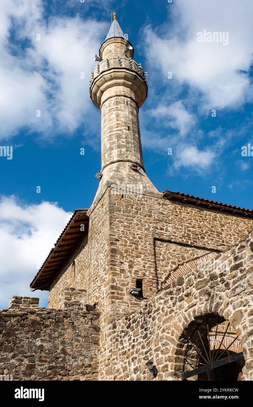 Historical landmark Preza Fortress Albania. Old minaret mosque ...