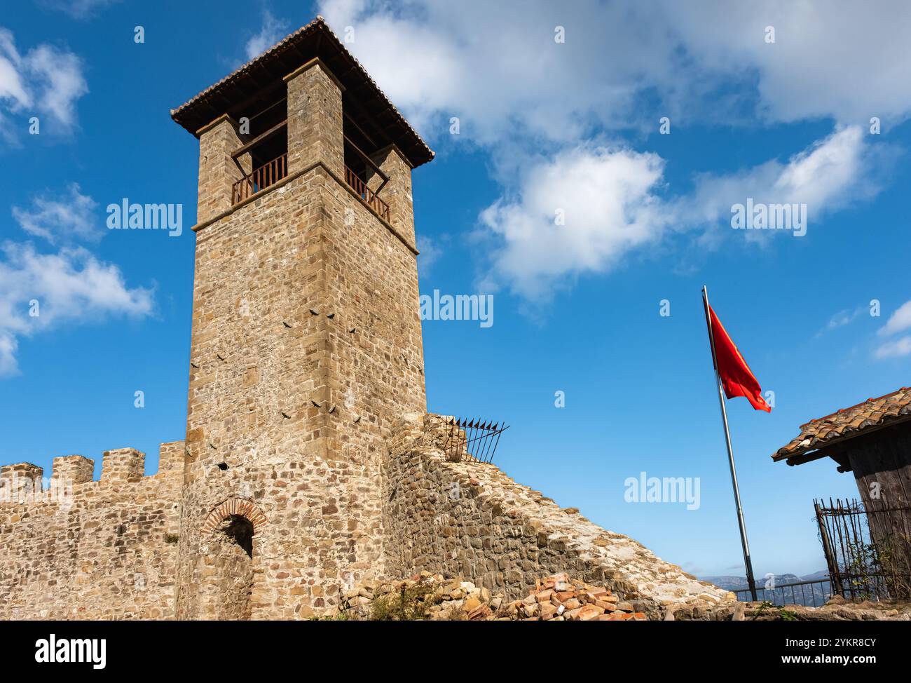 Historical landmark architecture of Preza Fortress Albania. Clock Tower ...