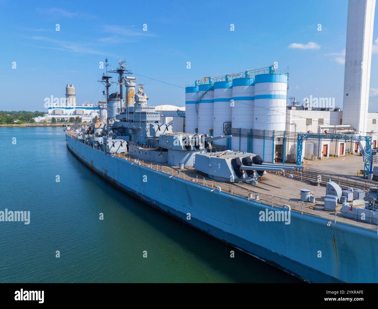 USS Salem CA-139 heavy cruiser aerial view at Weymouth Fore River in ...