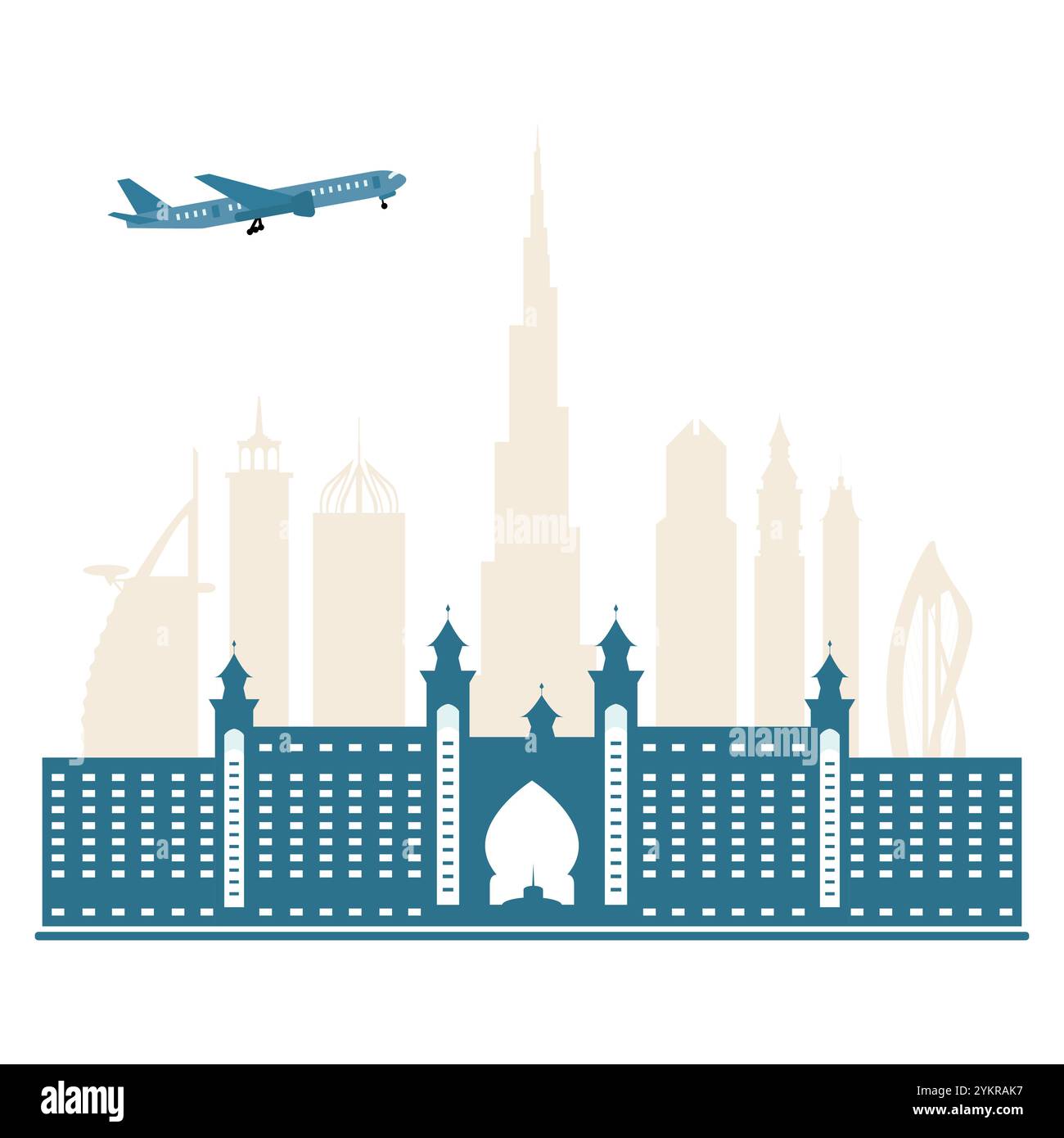 United Arab Emirates skyscrapers silhouette. Dubai buildings, hotels ...