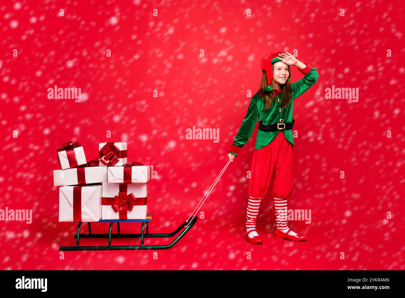 Full length body size view of nice attractive cheerful cheery dreamy ...