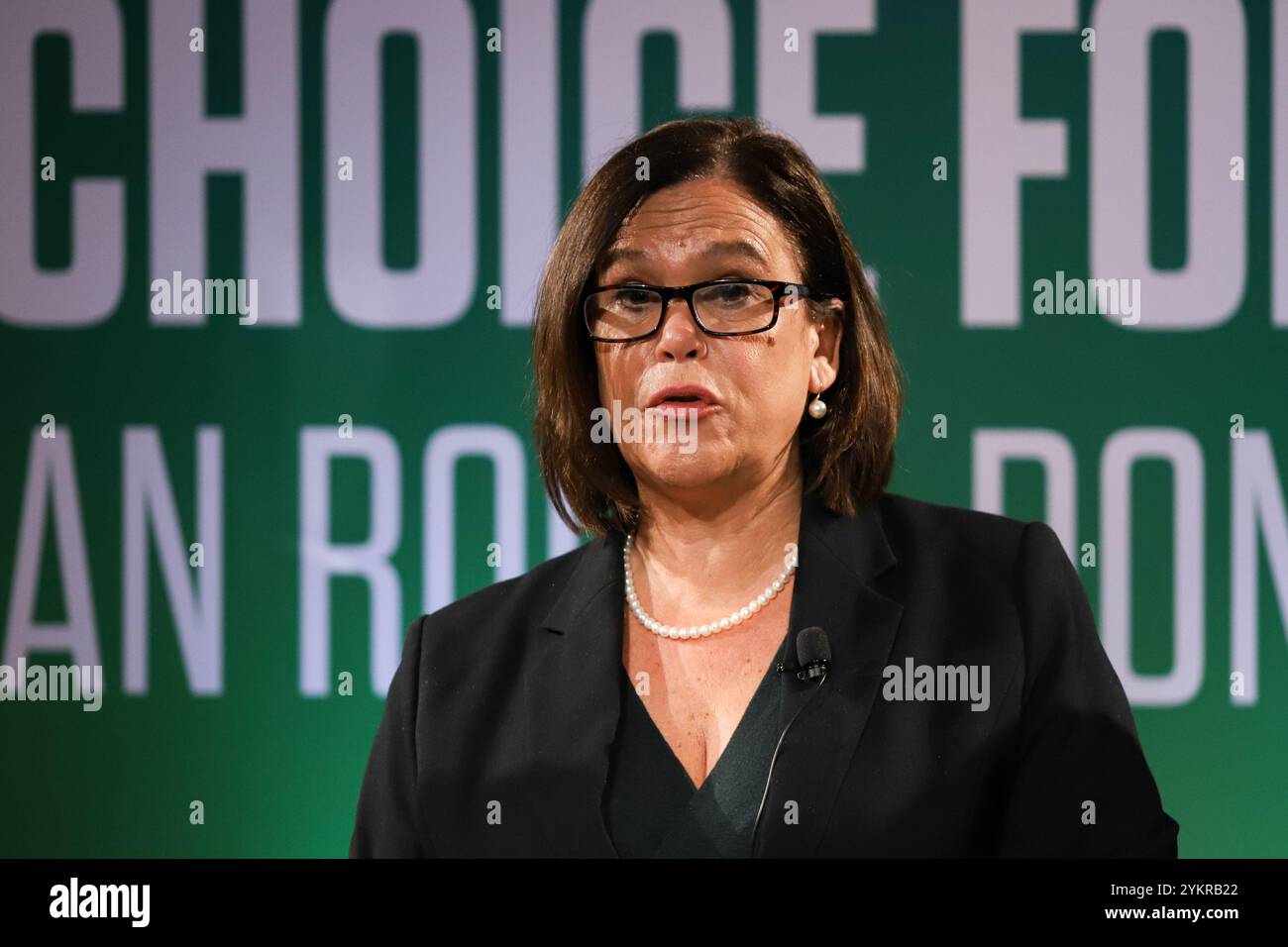 Dublin, Ireland – November 18, 2024. Sinn Fein leader Mary Lou McDonald ...