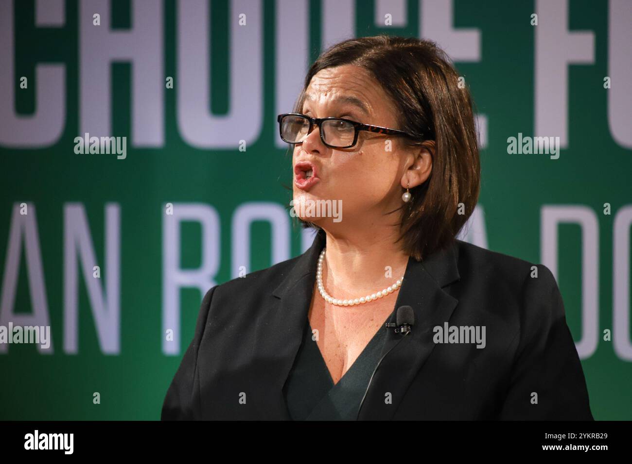 Dublin, Ireland – November 18, 2024. Sinn Fein leader Mary Lou McDonald ...
