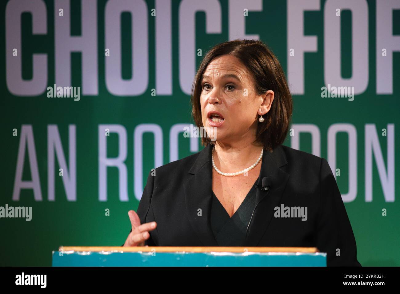 Dublin, Ireland – November 18, 2024. Sinn Fein leader Mary Lou McDonald ...