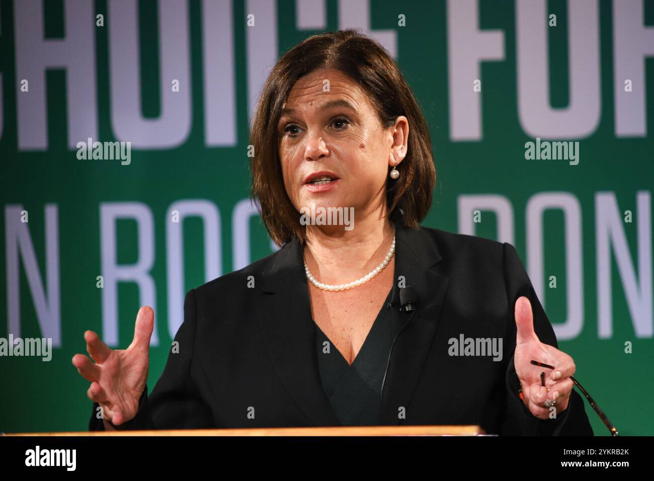 Dublin, Ireland – November 18, 2024. Sinn Fein leader Mary Lou McDonald ...