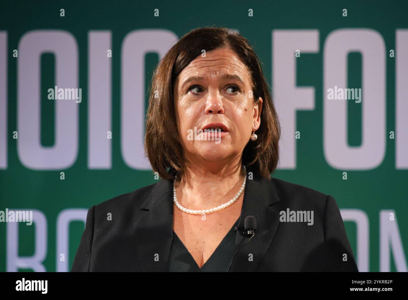 Dublin, Ireland – November 18, 2024. Sinn Fein leader Mary Lou McDonald ...