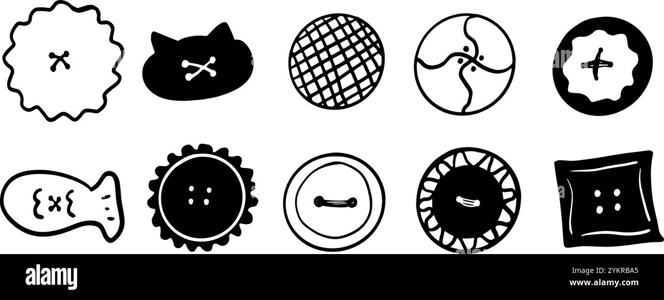 Black and White Buttons Set Illustration | Minimalist Doodle Vector for ...