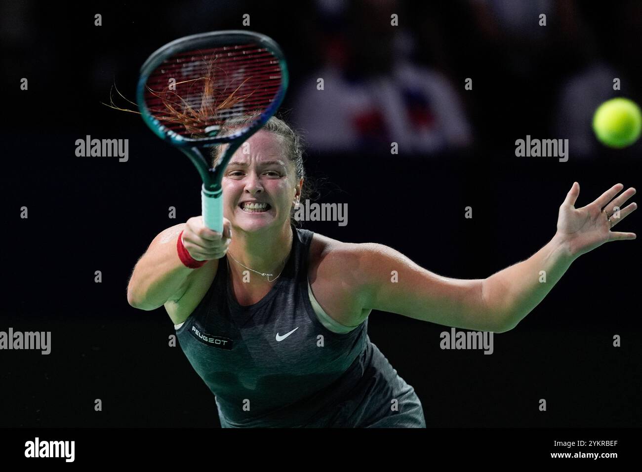 Viktoria Hruncakova of Slovakia in action against Emma Raducanu of ...