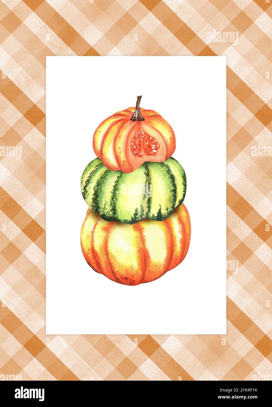 Orange and green pumpkins in a stack. Plain pattern. Ready-made ...