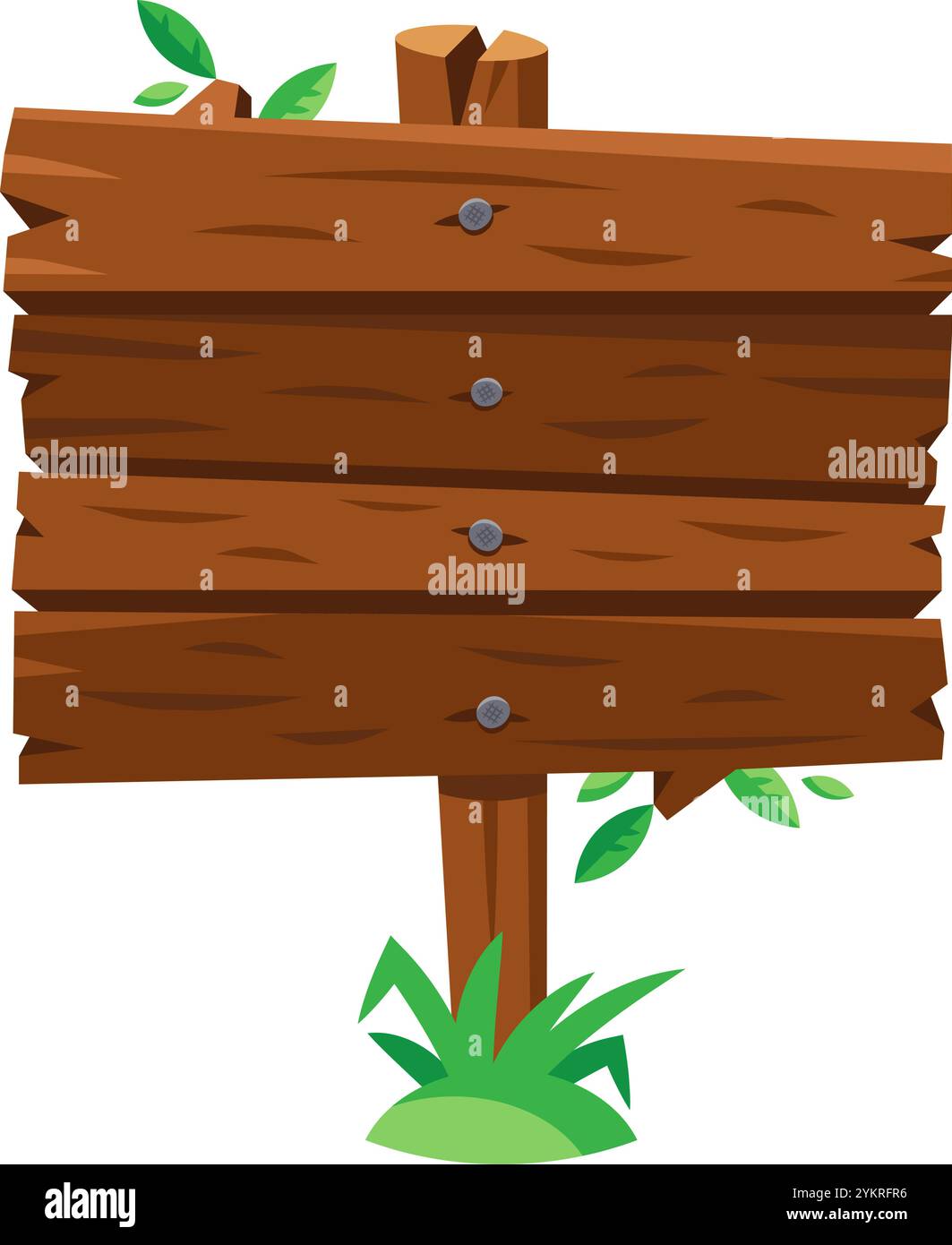 Empty wooden sign surrounded by grass and leaves, perfect for ...