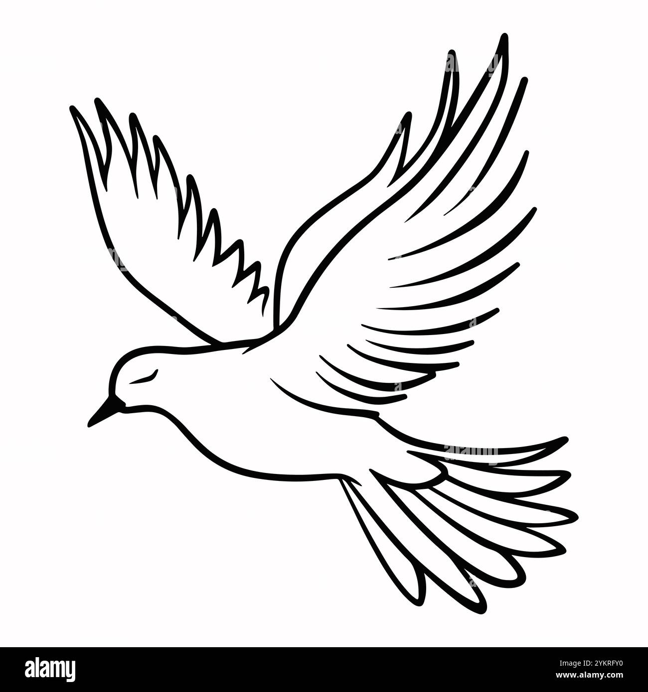 Outline flying dove icon. Black and white bird symbol isolated on ...