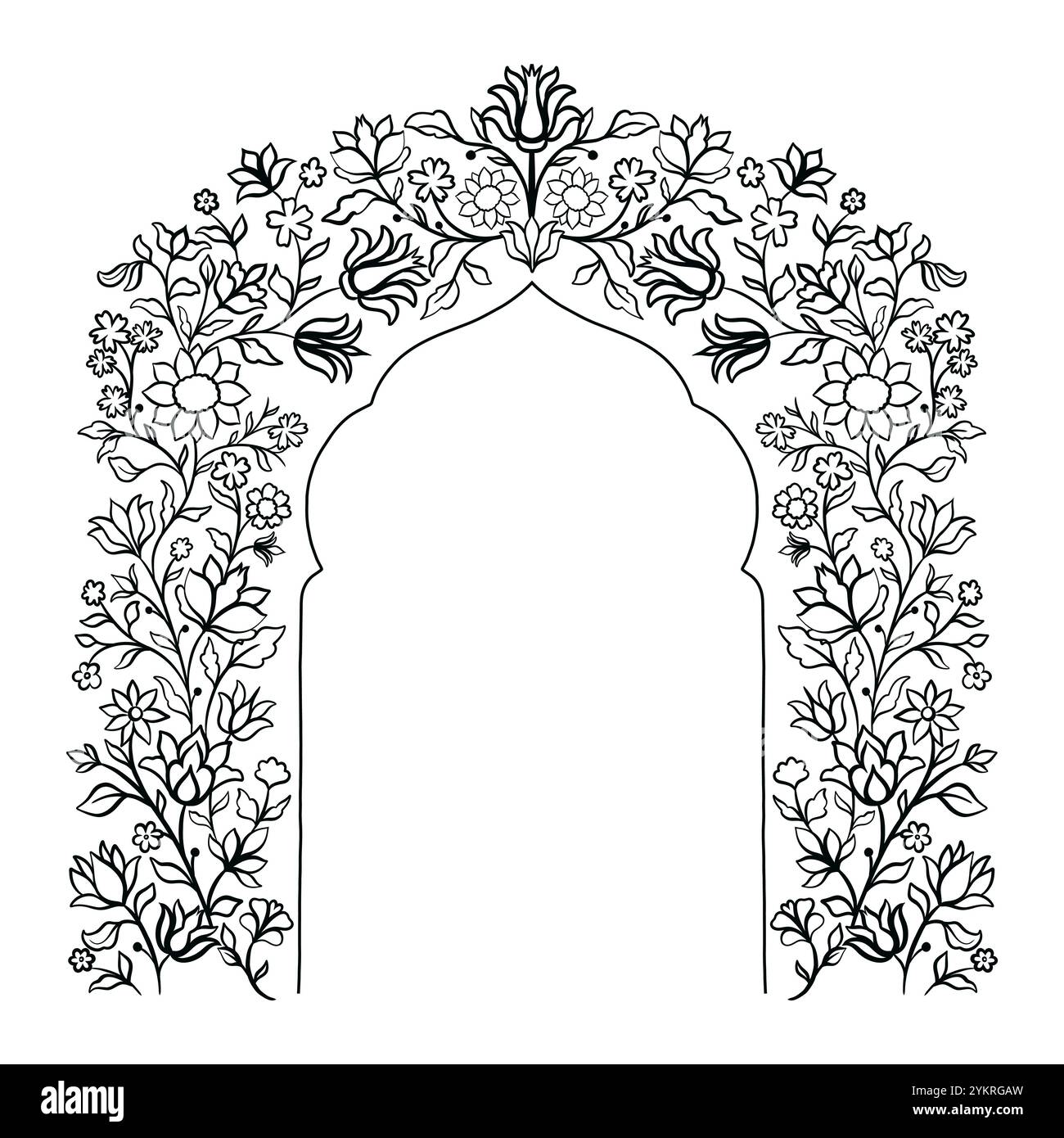 Mughal decorative ornamental floral arch. Vintage intricate traditional ...