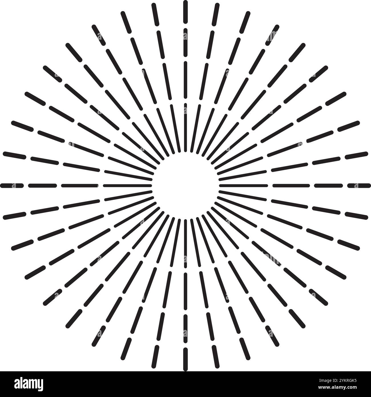 Numerous black lines radiate outwards from a central white circle ...
