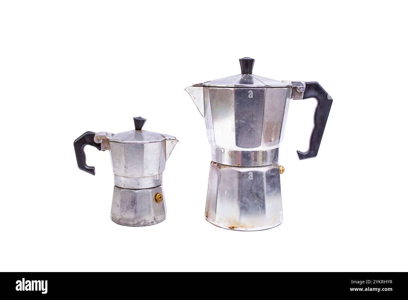 Large and small italian coffee makers isolated on white Stock Photo - Alamy