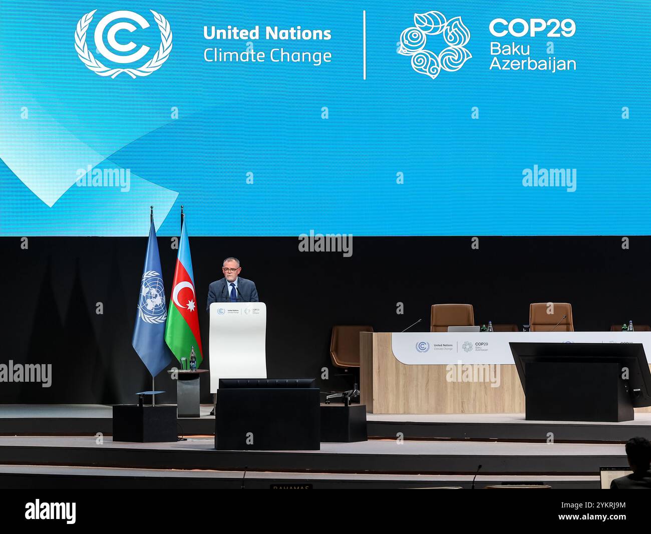 Baku, Azerbaijan, November 19, 2024. Dion Travers George Minister of ...