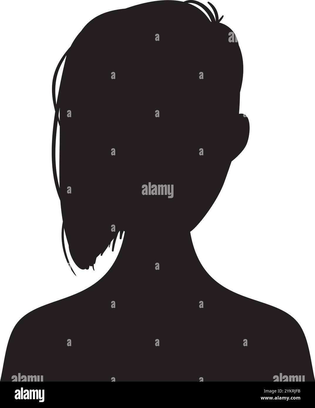 Black silhouette of bust of young woman with short hair, facing forward ...
