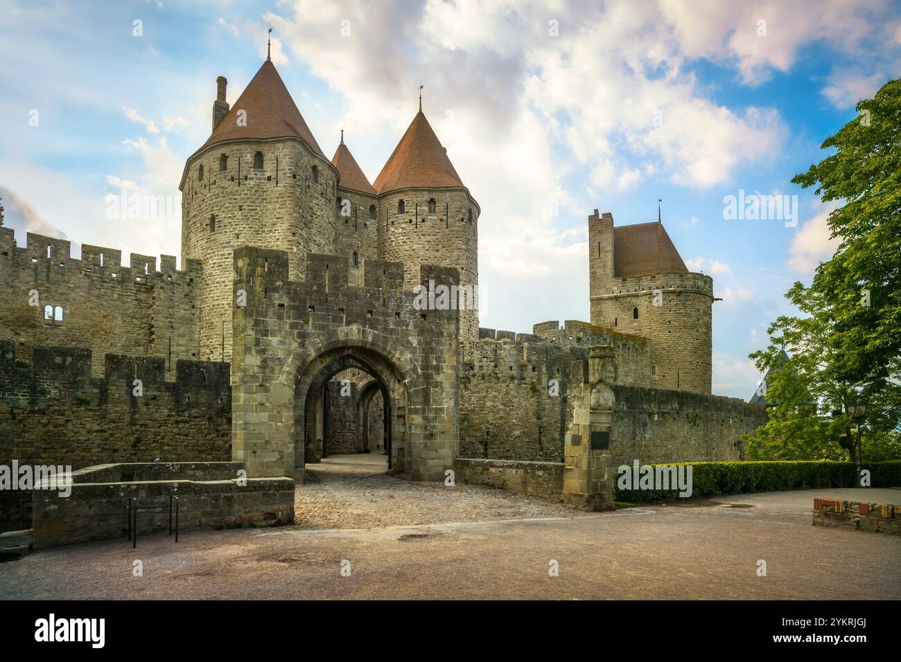 Carcassonne, the entrance to the medieval fortified city La Cité ...