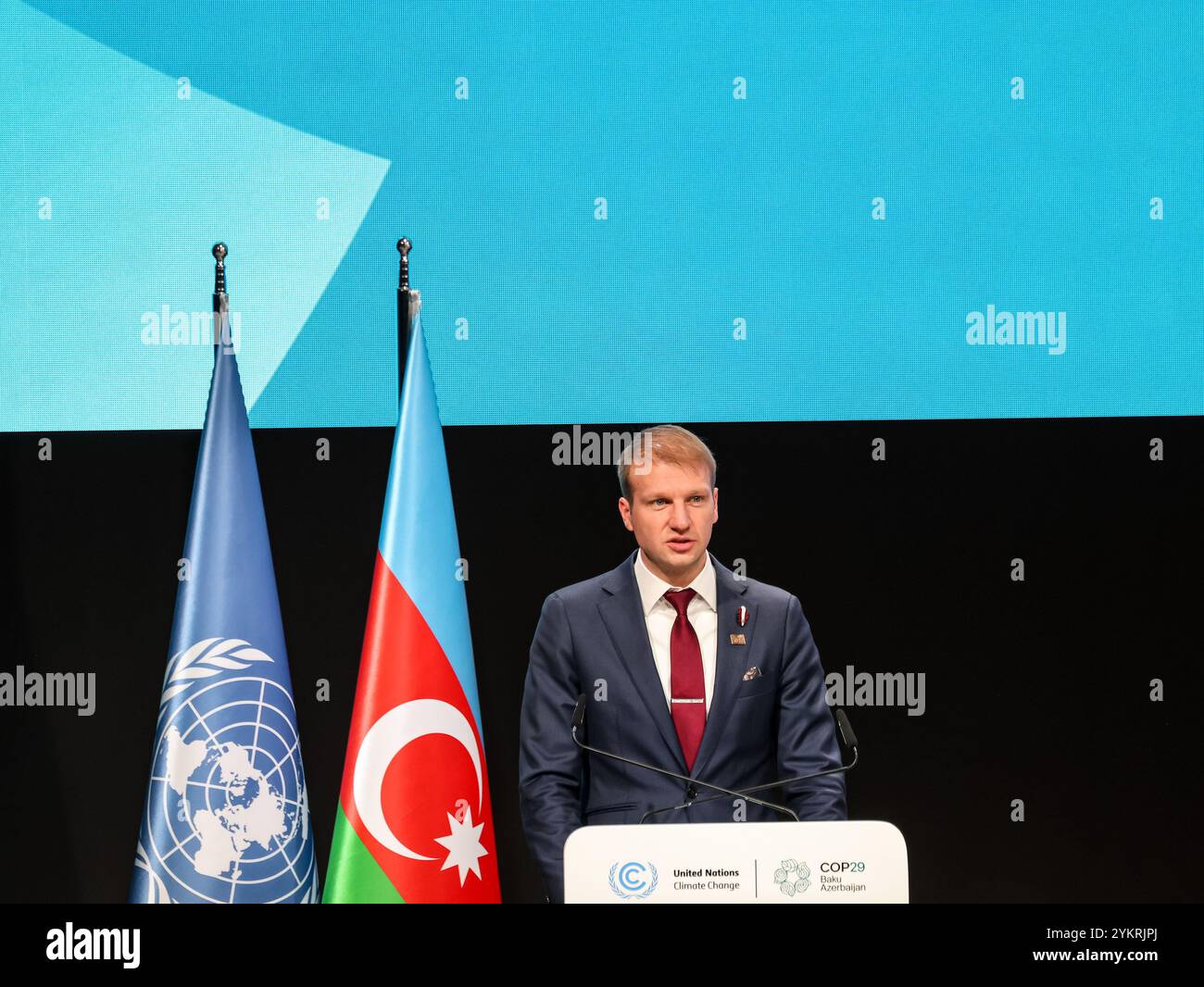 Baku, Azerbaijan, November 19, 2024. Kaspars Melnis, Minister of Energy ...
