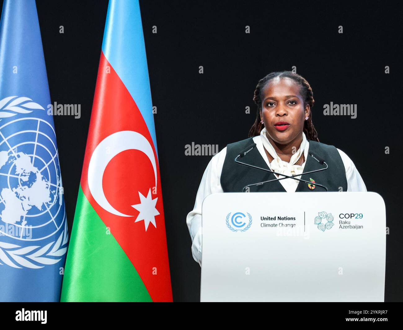 Baku, Azerbaijan, November 19, 2024. Joyelle Trizia Clarke, Minister of Sustainable Development ...