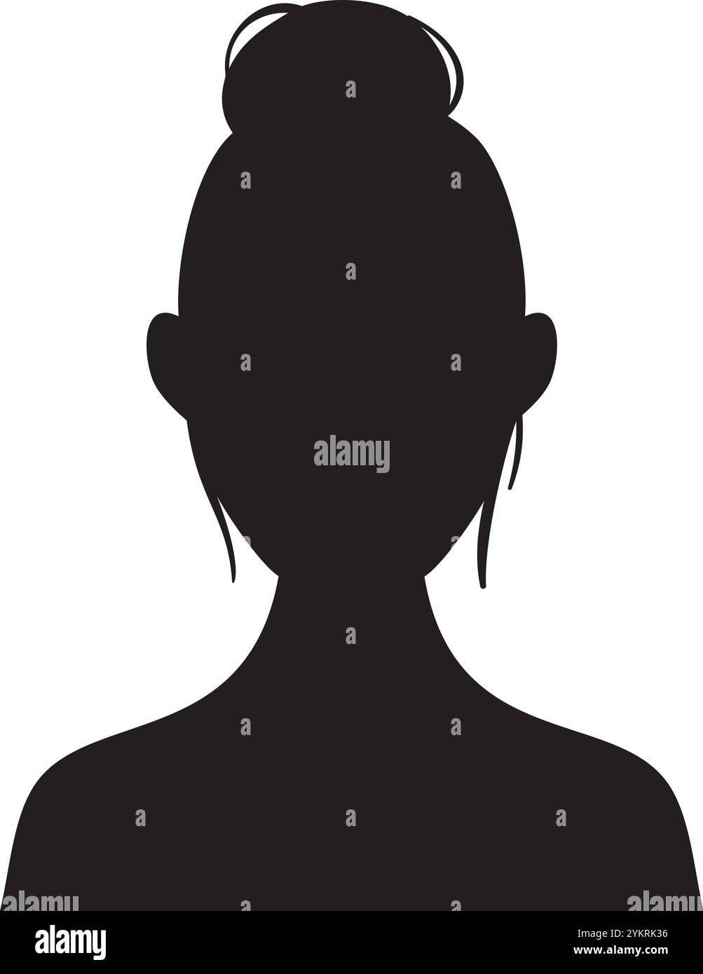 Black silhouette of a young woman with hair bun hairstyle facing ...