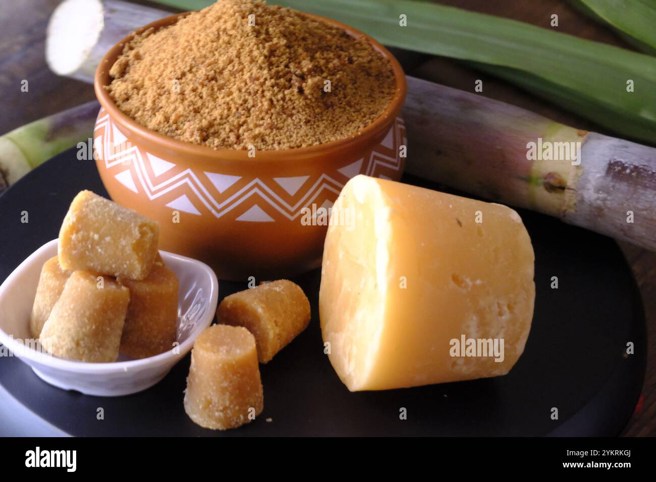 Jaggery Powder, Brown sugar, sugarcane cubes in bowl, Jaggery Powder is ...