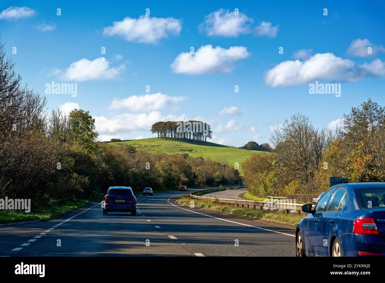 The west bound A30 trunk road passing through the countryside on the ...