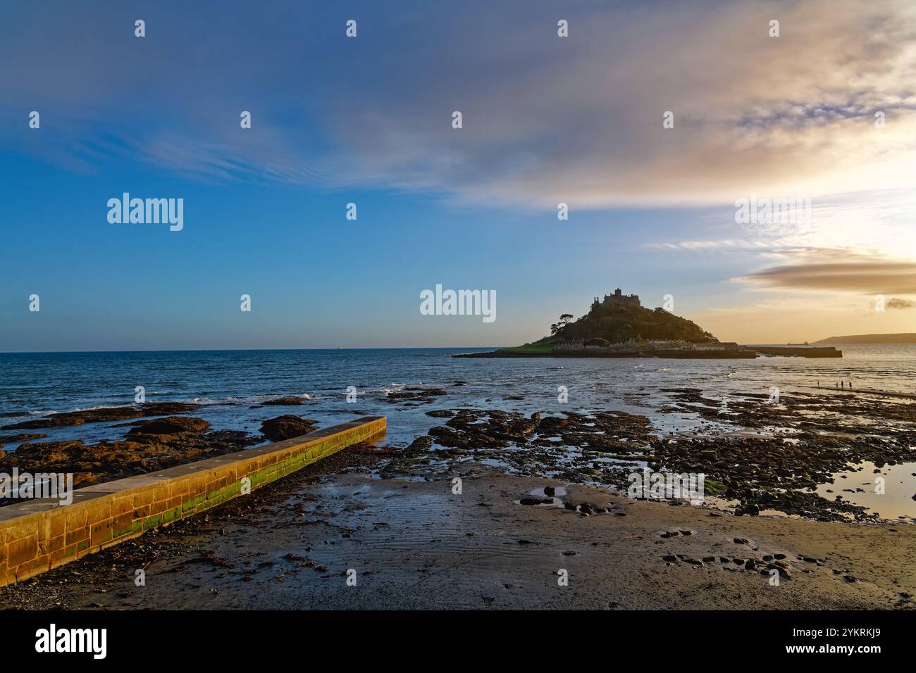St Michaels Mount with dramatic clouds at sunset Marazion Cornwall ...