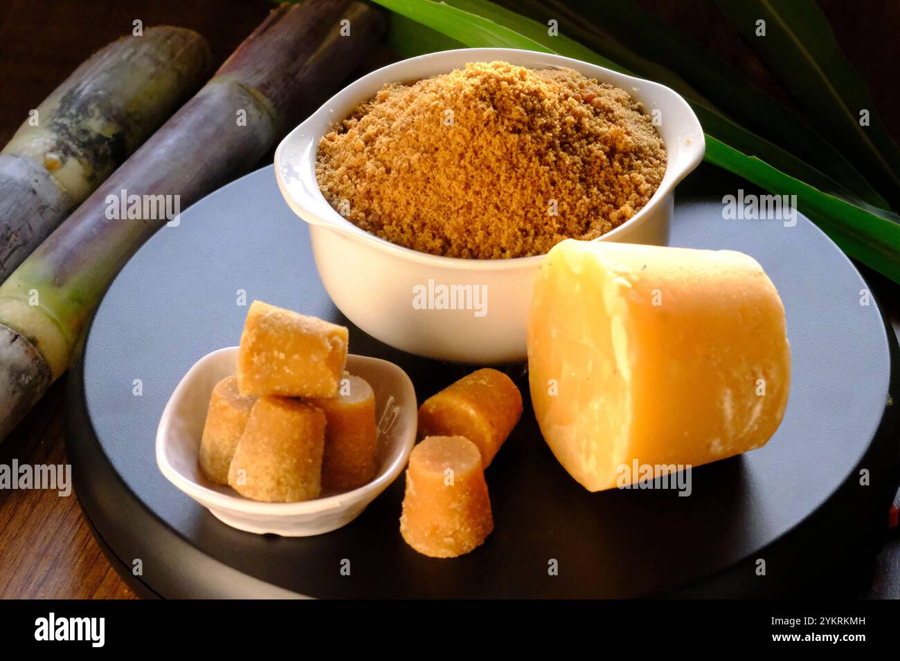 Jaggery Powder, Brown sugar, sugarcane cubes in bowl, Jaggery Powder is ...