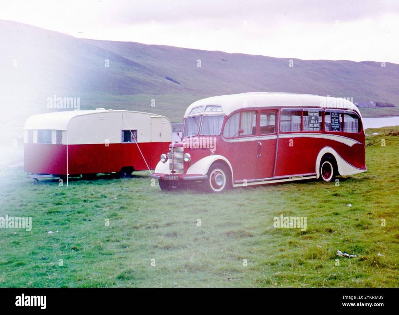Vintage Coach & Caravan, Shetland, 1970 Stock Photo - Alamy