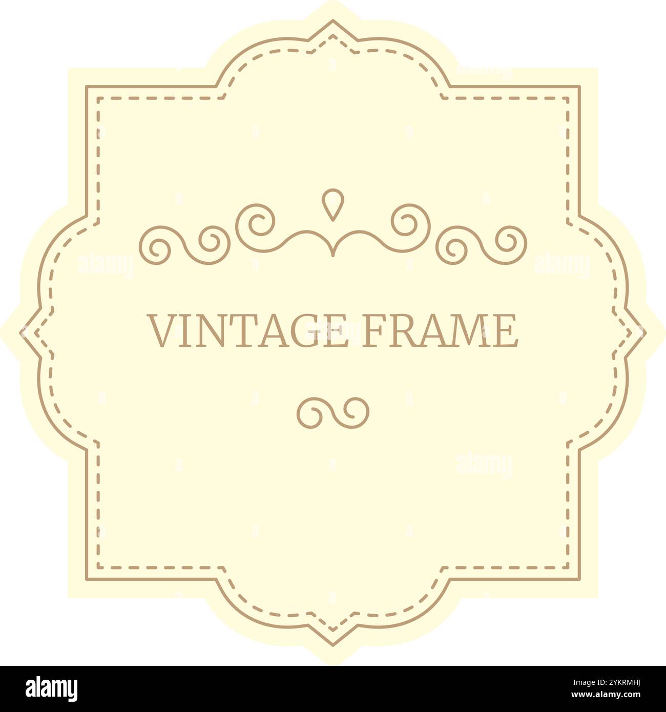 Elegant vintage frame with swirling lines and dotted edges on a pastel ...