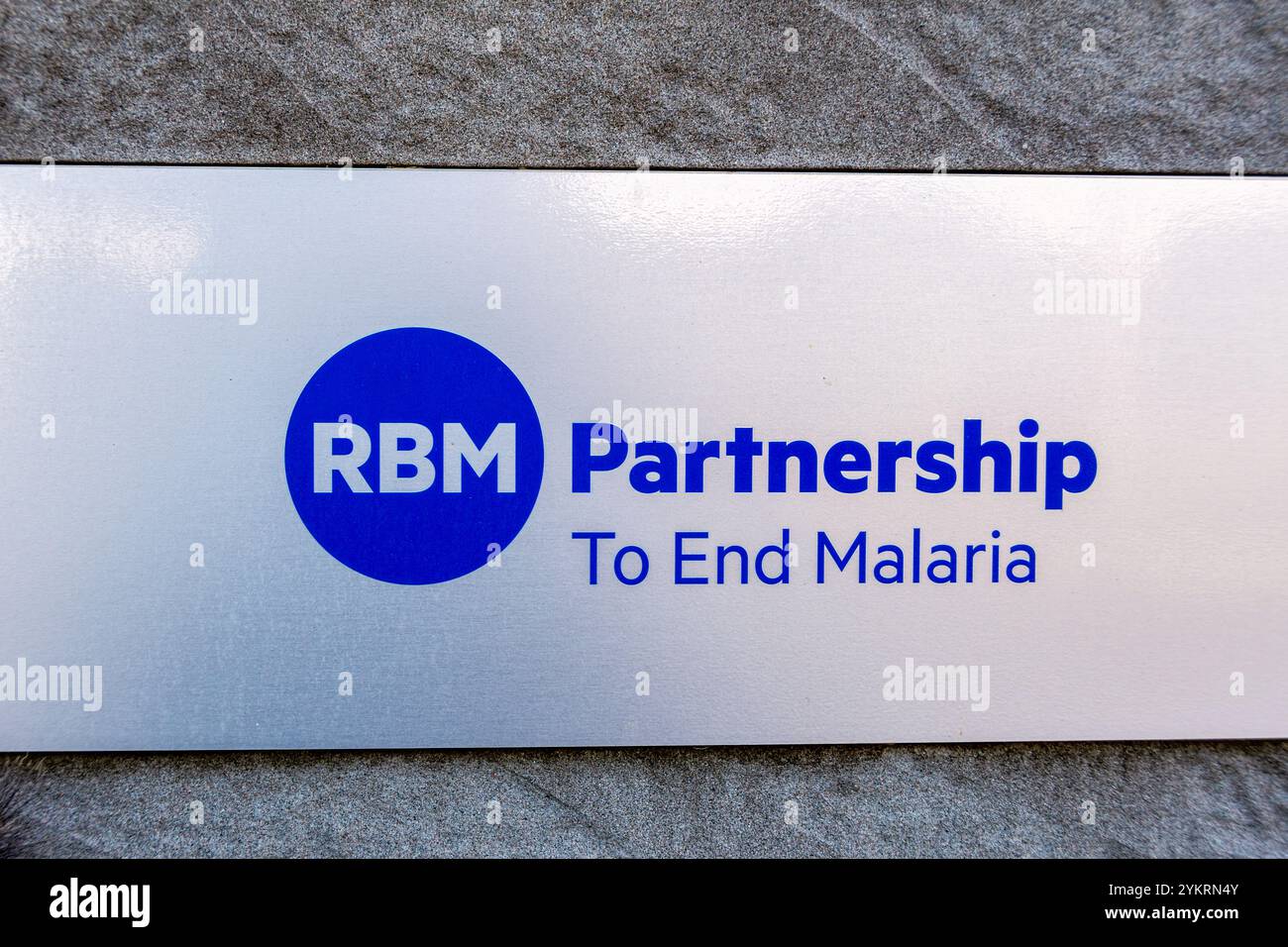 Sign and logo at the headquarters of the international organization RBM ...