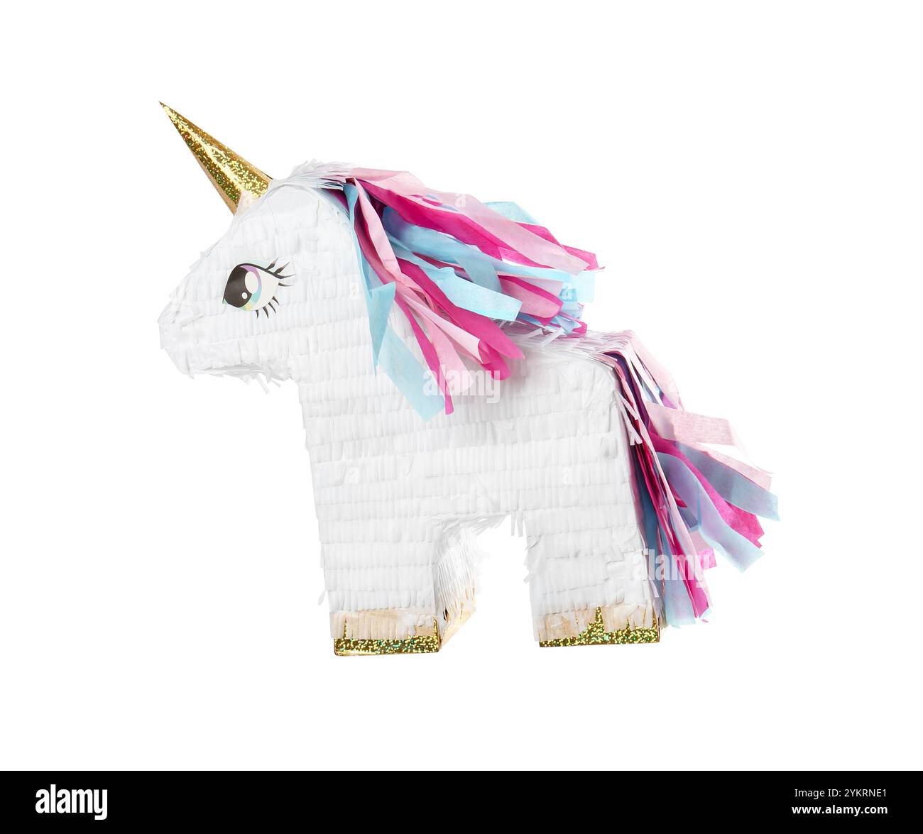 Colorful unicorn shaped pinata isolated on white Stock Photo - Alamy