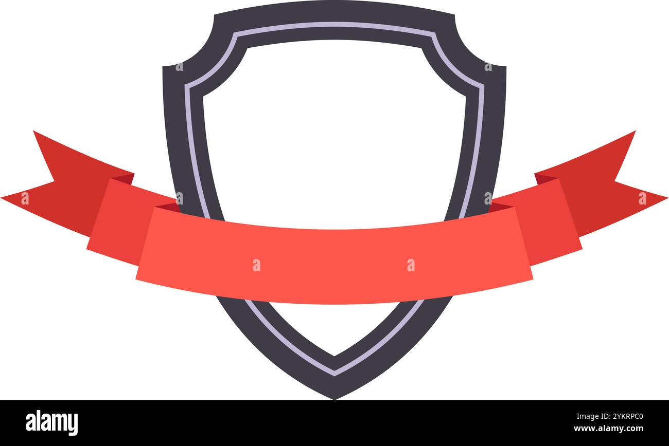 Grey shield with a red ribbon symbolizes security, trust, and ...