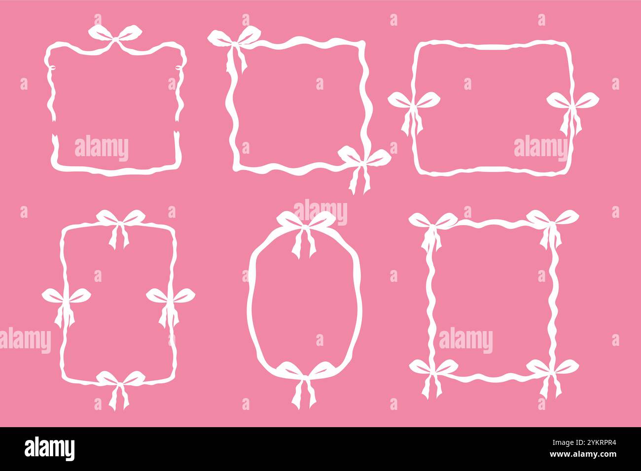 Coquette pink frame ribbon lace bow, pink wavy border y2k retro set ...