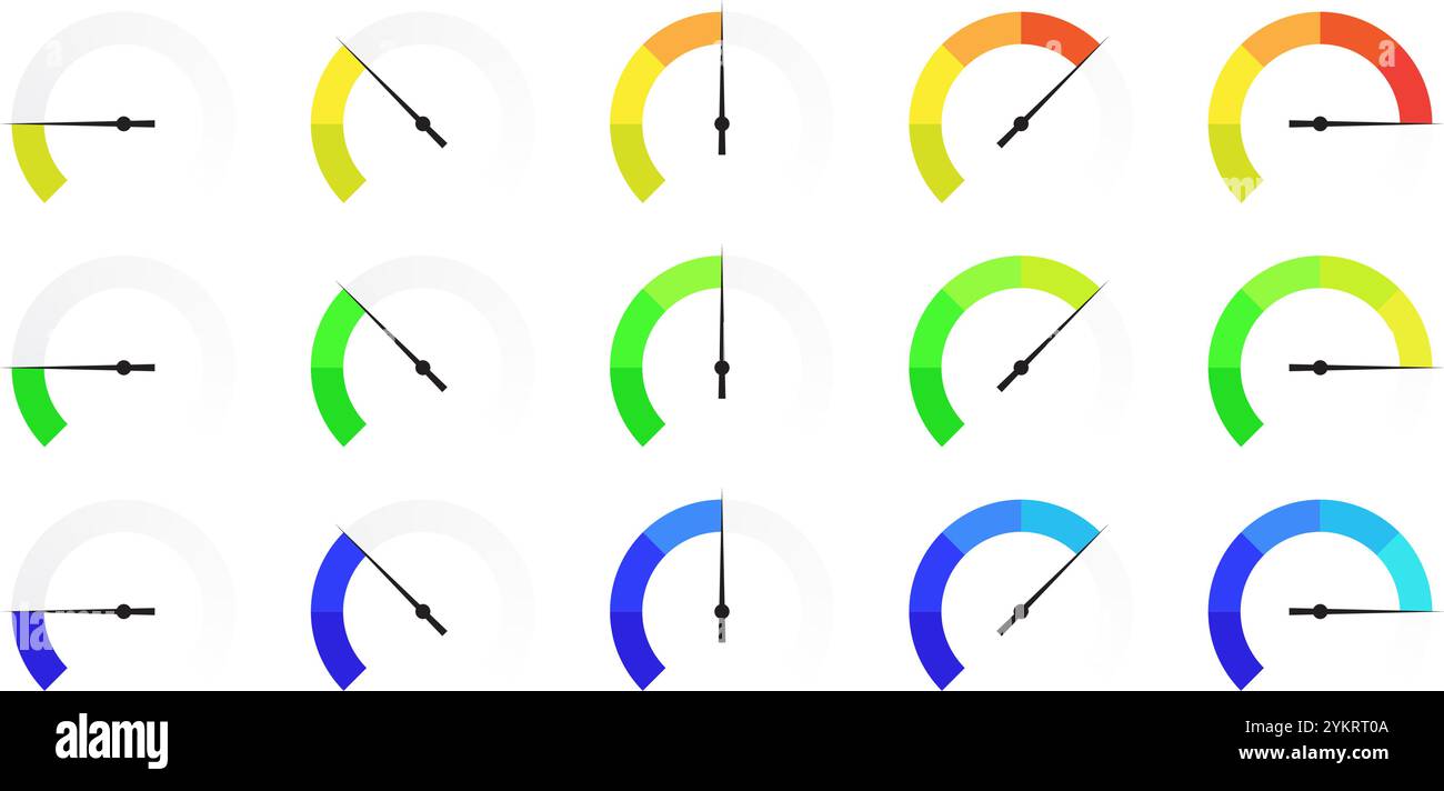 set of gauge meter icons. speedometer, tachymeter, percentage, scale dial gauges. Vector ...