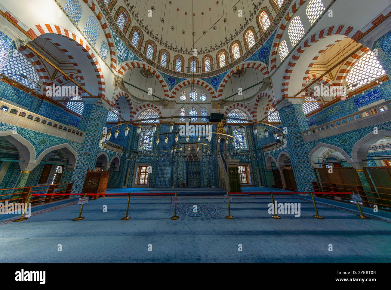 Interior of Rustem Pasa Mosque in Istanbul. Famous Rustem pasha mosque interior. Iznik blue ...