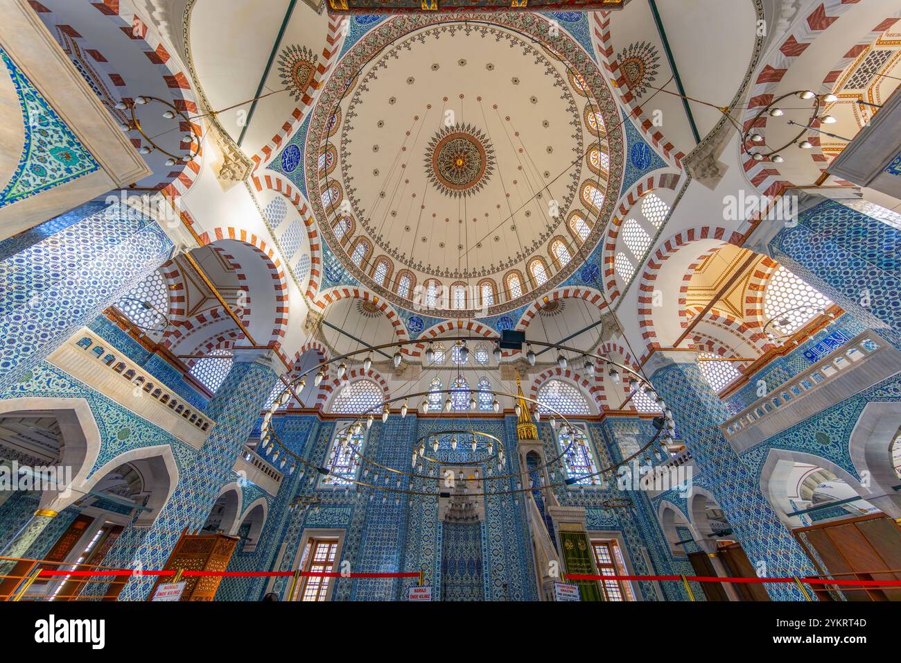 Interior of Rustem Pasa Mosque in Istanbul. Famous Rustem pasha mosque interior. Iznik blue ...