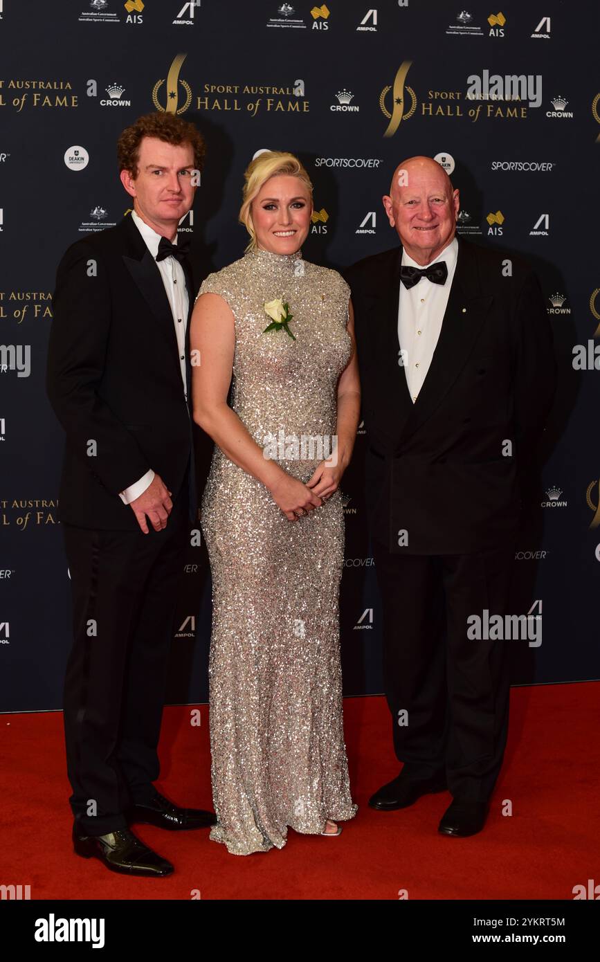 Sally Pearson (C) with her husband Kieran (L) at the red carpet for the ...