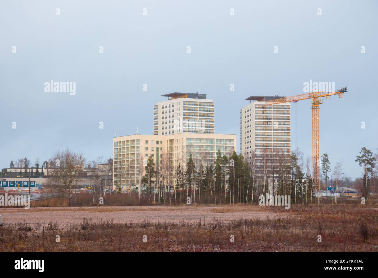 Jib construction tower crane and new residential buildings at a ...