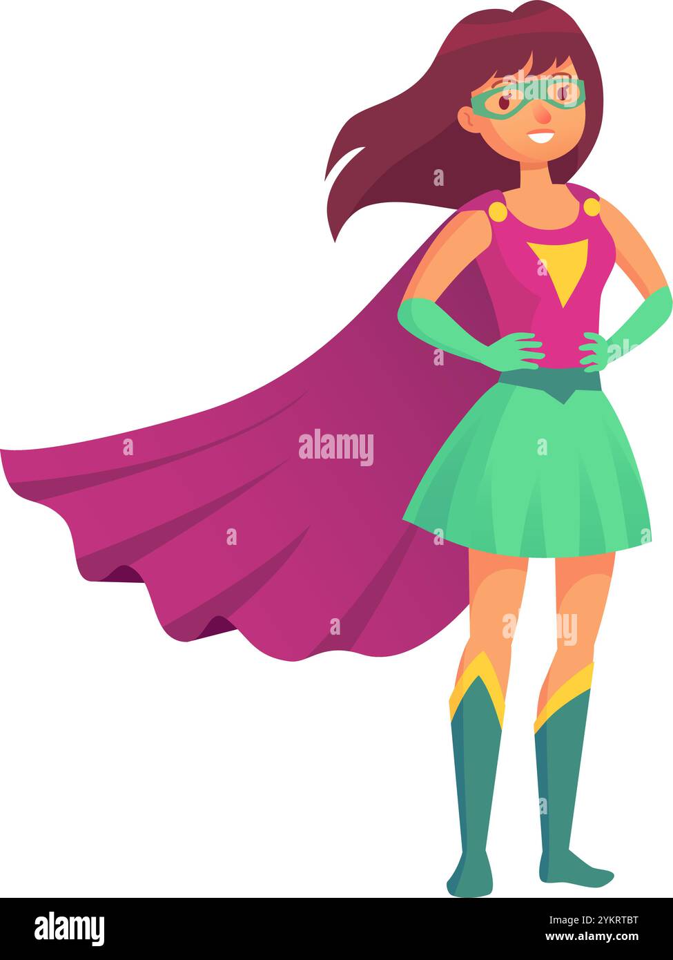 Powerful female superhero standing confidently with hands on her hips ...