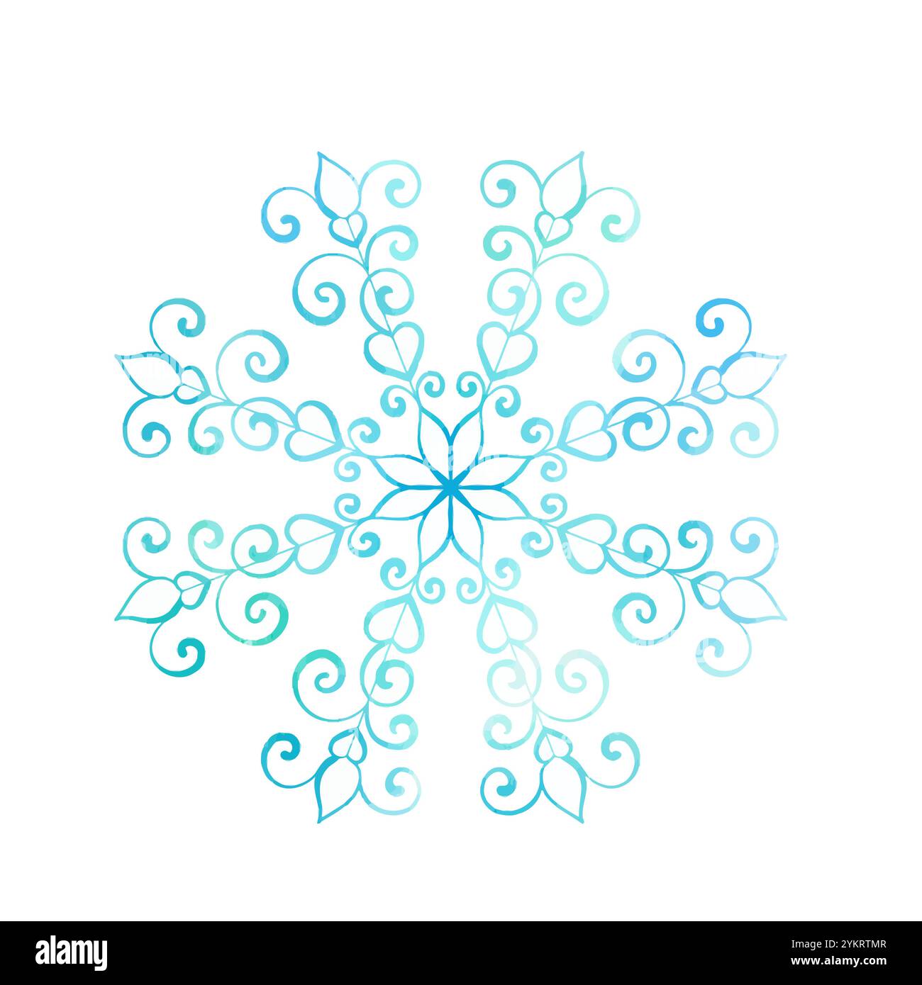 Watercolor openwork snowflake. Frost crystals drawn by hand. Hand ...