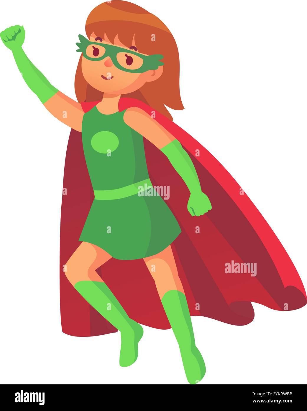 Cartoon illustration of a determined superhero girl flying with her ...