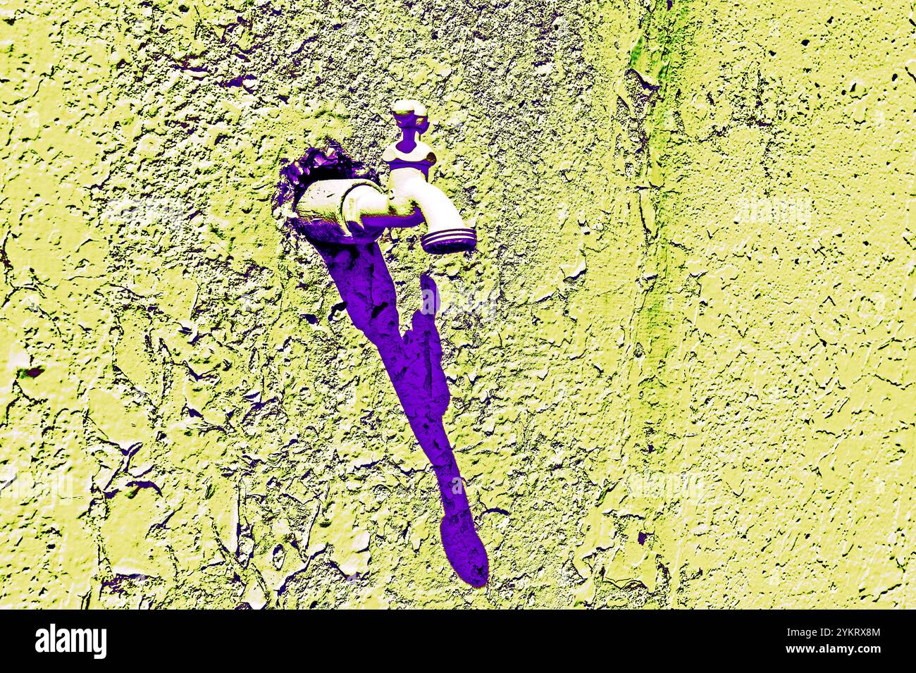 Faucet emerging from outside wall of historic building involved with ...