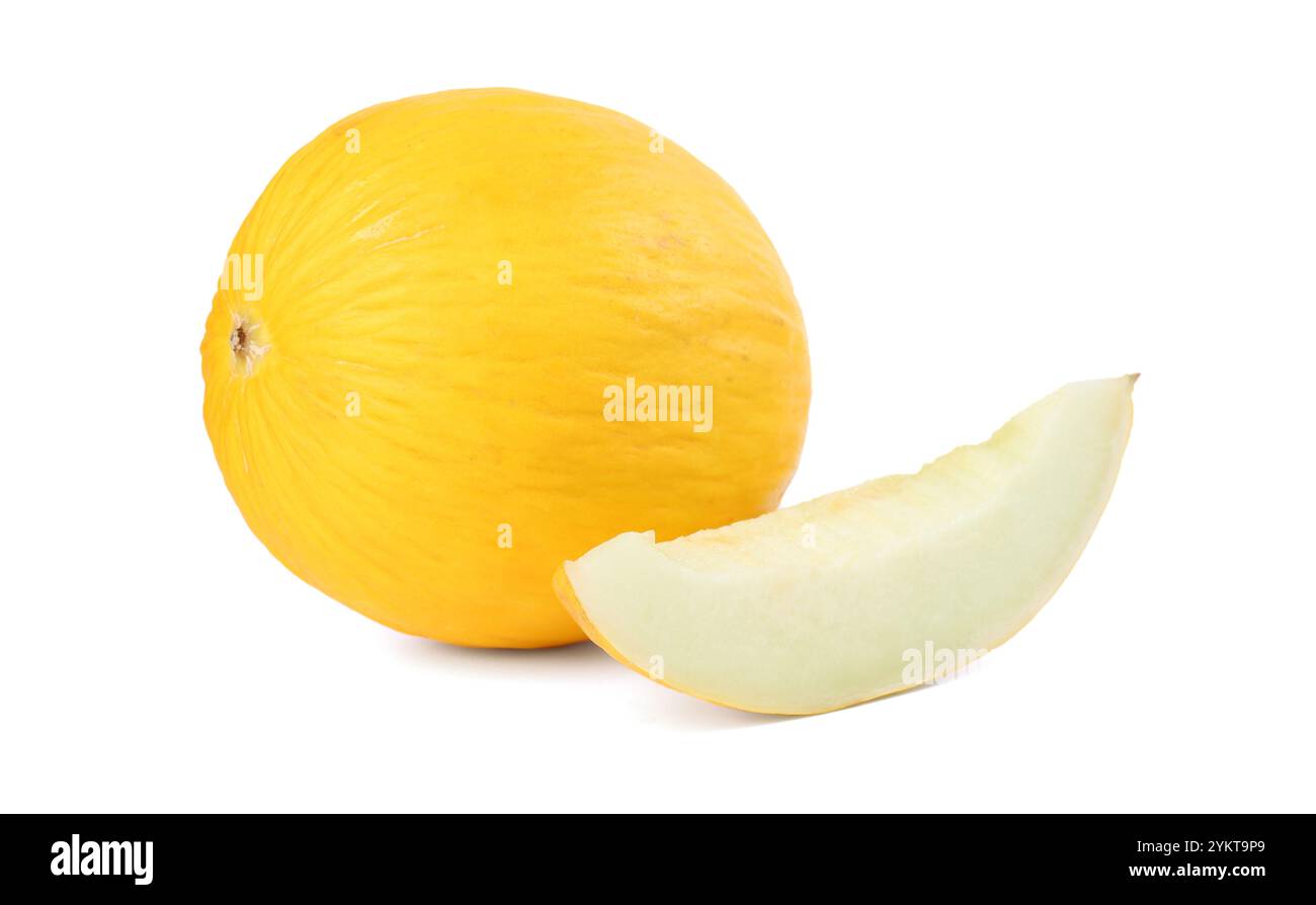 Whole and cut ripe melons isolated on white Stock Photo - Alamy
